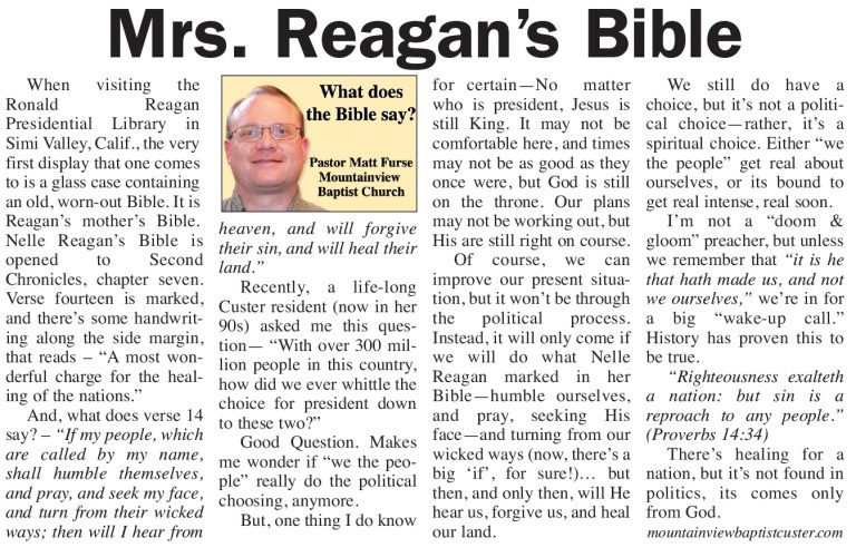 Pastor’s Local Newspaper Articles