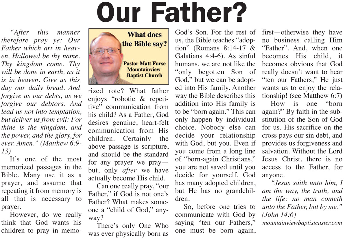 Pastor’s Local Newspaper Articles